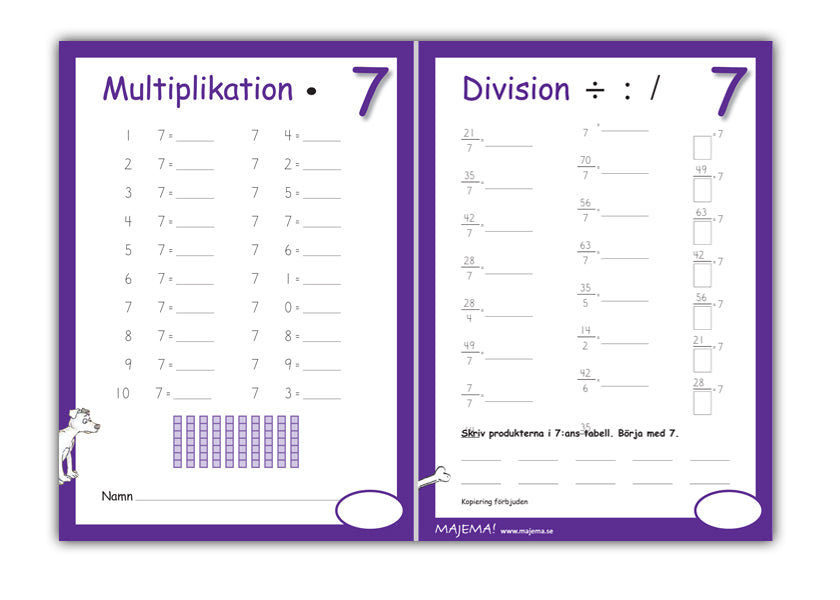Matteblock, set med multiplikation/division, tabeller 2-10 | Majema